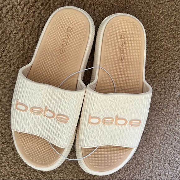bebe | Shoes | Bebe Tan And Cream Slide Sandals | Poshmark